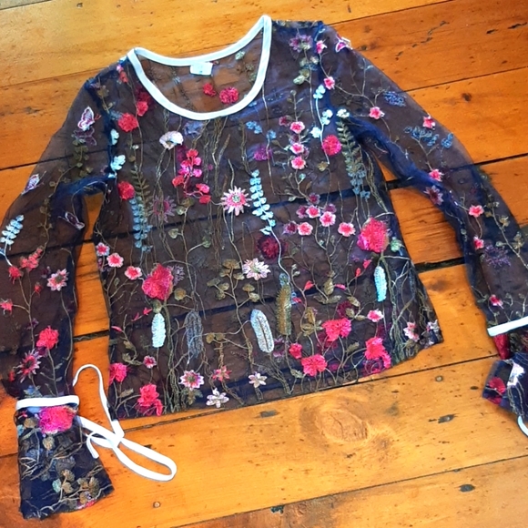 Sace | Tops | Sace Sheer Embroidered Top | Poshmark